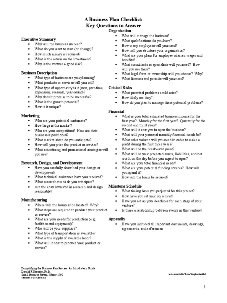 Business Plan Checklist | PDF | Expense | Financial Accounting
