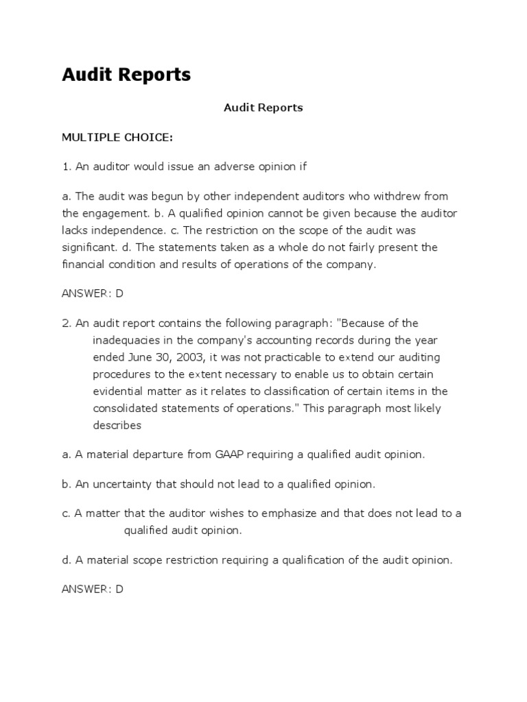 Audit Reports | PDF | Auditor's Report | Going Concern