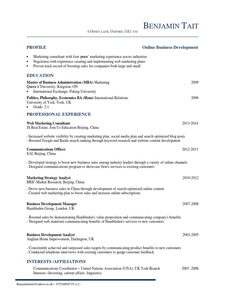Benjamin Tait: Marketing Consultant Profile | PDF | Career & Growth ...