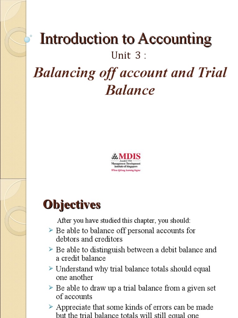 Balancing Off Account and Trial Balance L3 | PDF | Debits And Credits ...