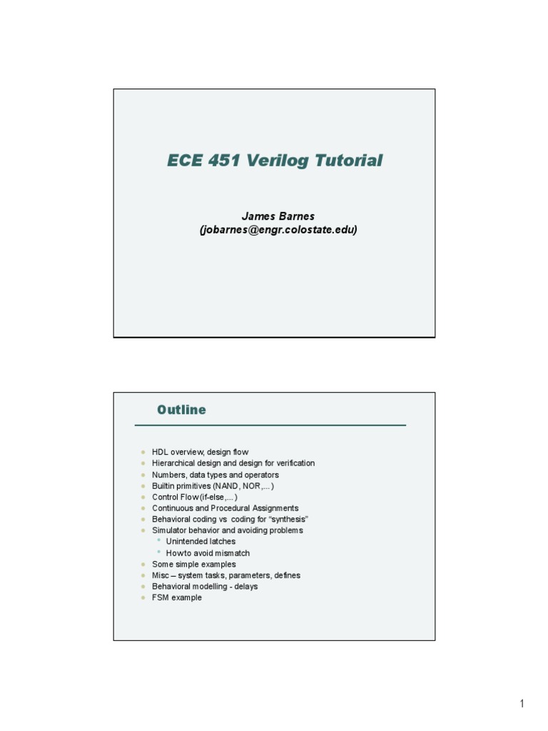 Verilog Tutorial Pdf Hardware Description Language Logic Synthesis 