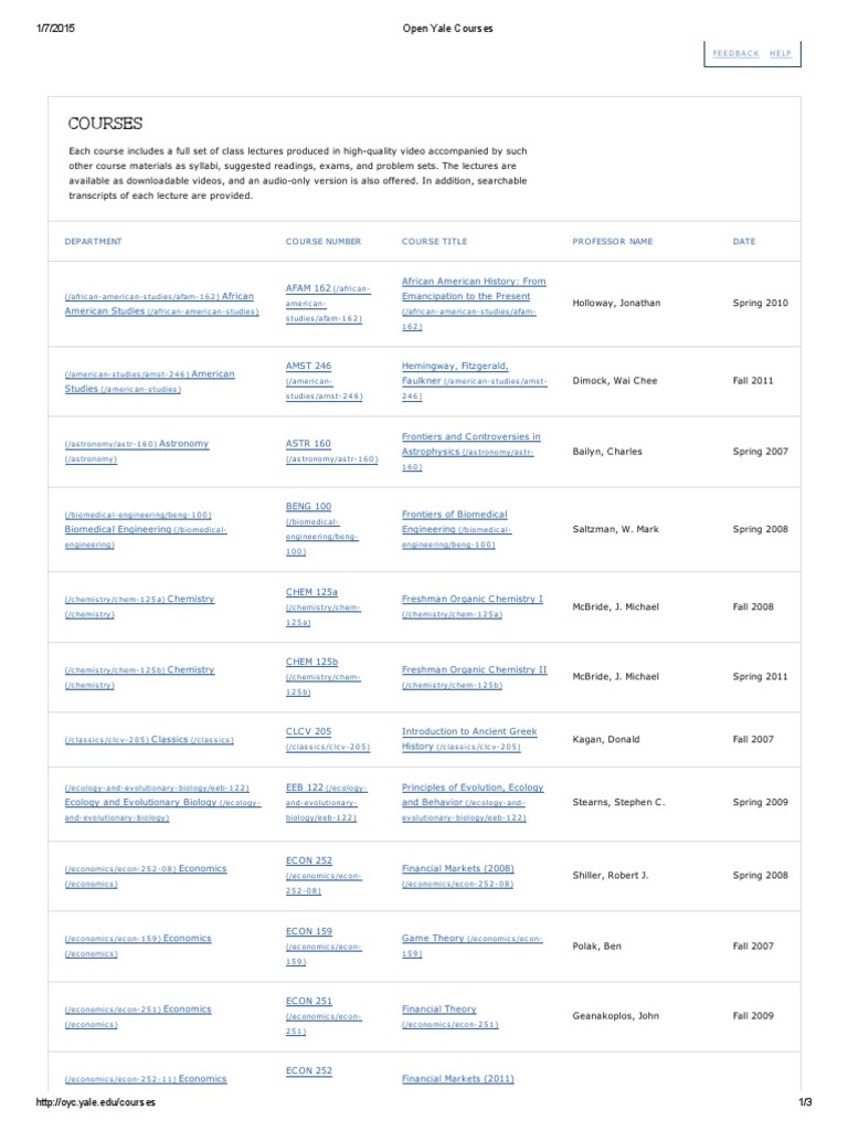 Open Yale Courses PDF | PDF | Academia | Science