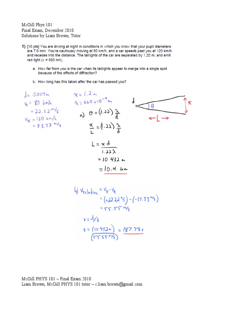 Phys 101 Final 2010 Solutions PDF | PDF
