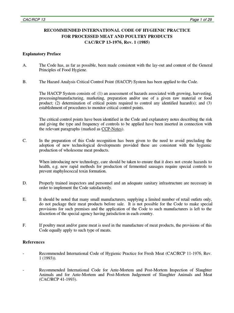 Code of Hygienic Practice | PDF | Hygiene | Animal Slaughter