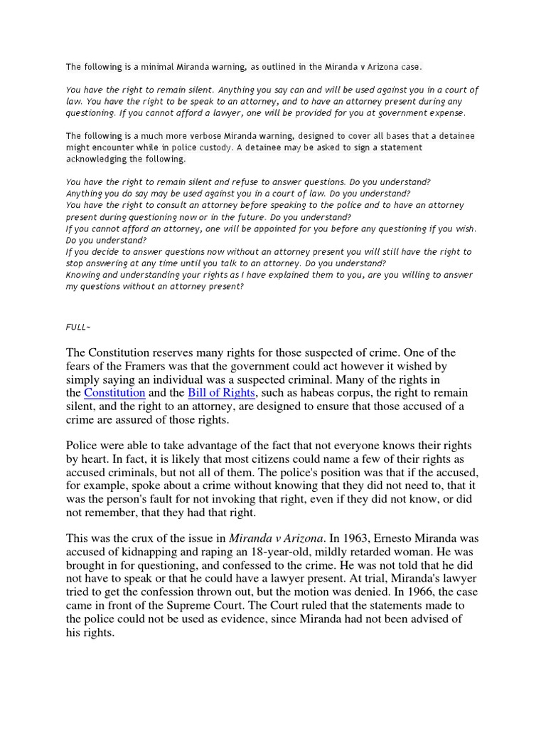 Understanding Miranda Rights | PDF | Miranda Warning | Right To Silence