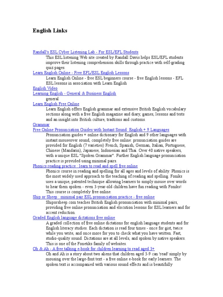 English Links | PDF | English As A Second Or Foreign Language | English ...