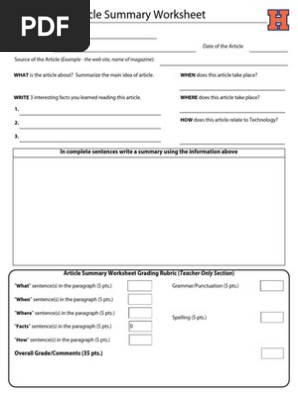 Article Summary Worksheet Pdf 5th Grade Comprehension Worksheets