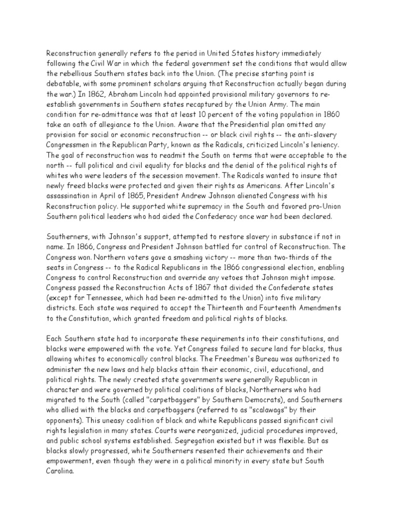 Reconstruction Article Overview For Weebly | PDF | Reconstruction Era ...