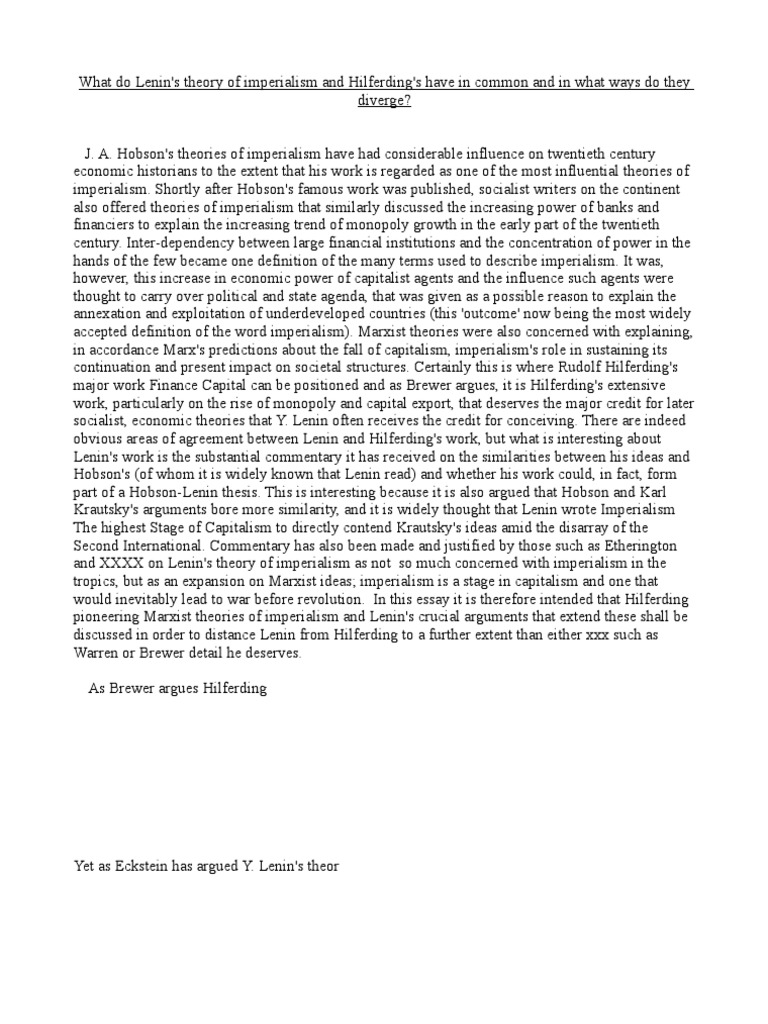 What Do Lenin's Theory of Imperialism and | PDF | Imperialism ...