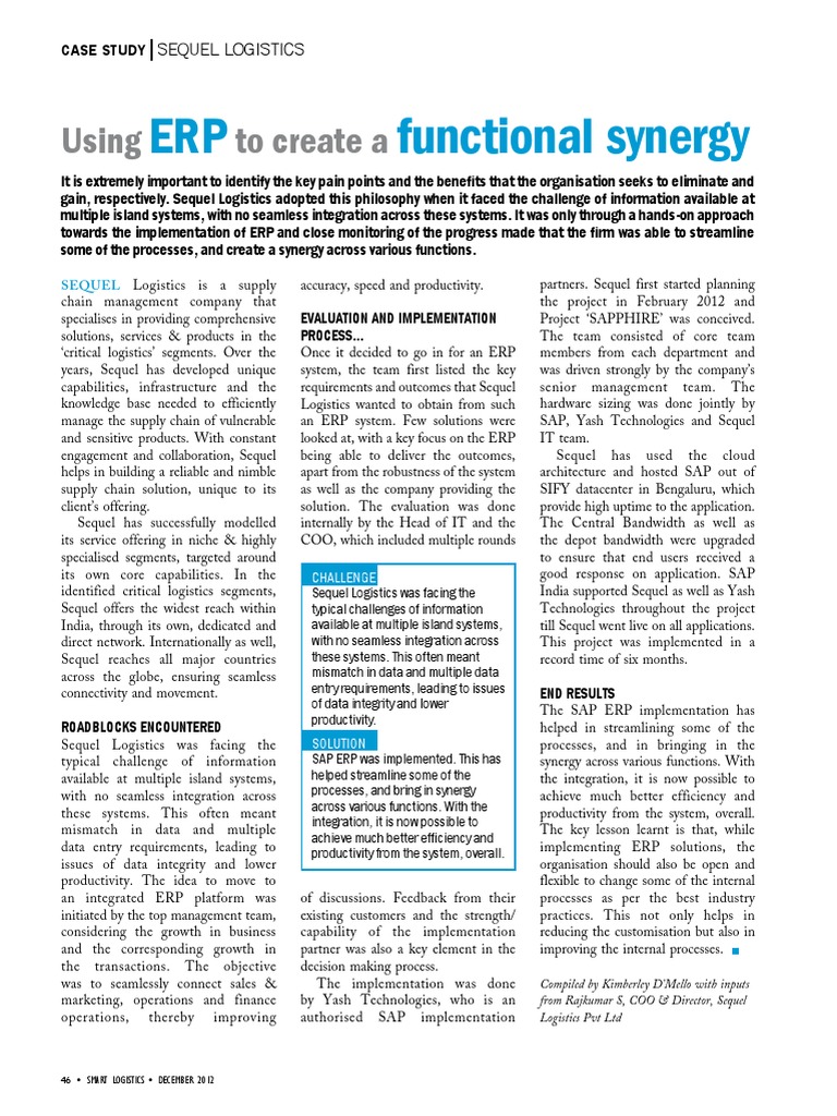 SEQUEL Logistics - SAP Implementation | PDF | Enterprise Resource Planning | Logistics