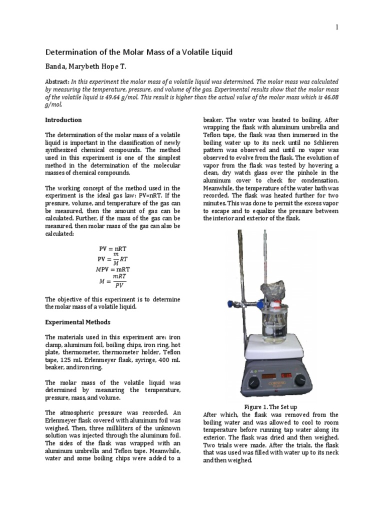 Determination of the Molar Mass of a Volatile Liquid | Gases | Mole (Unit)