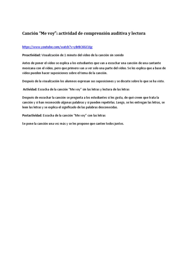 Actividad ELE - Canción Me Voy | PDF | Artes del Lenguaje y Comunicación