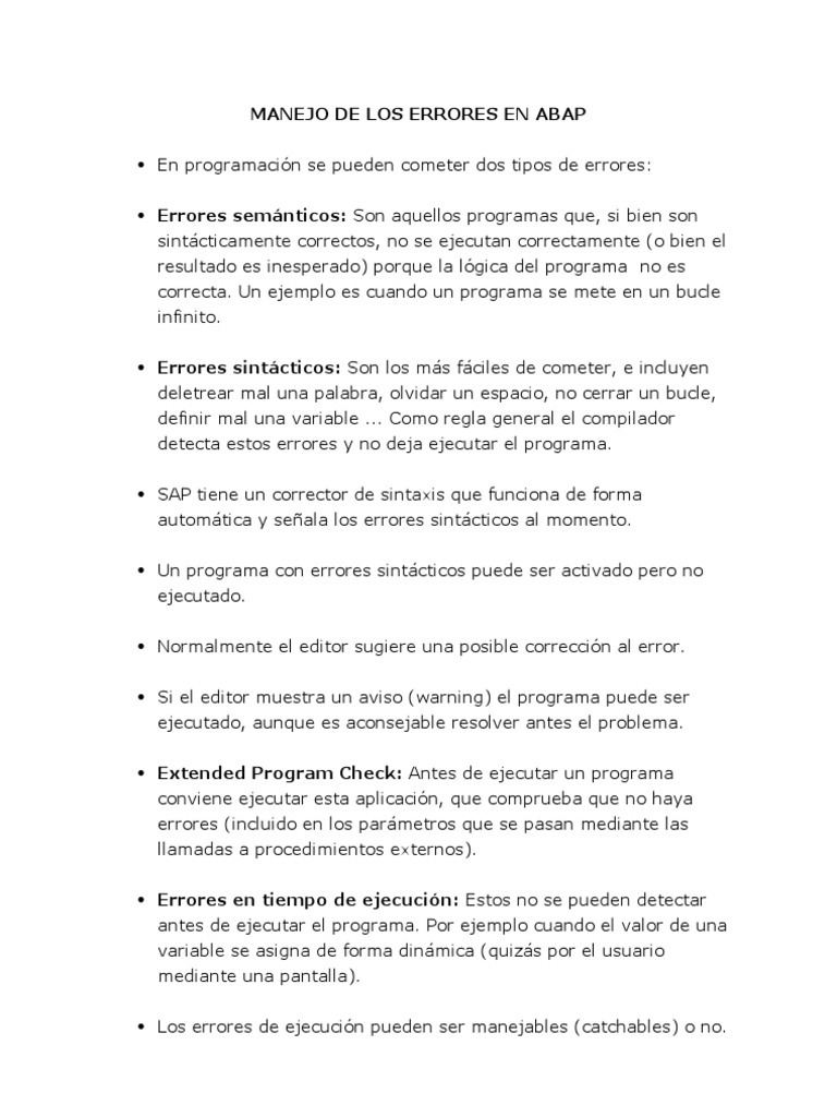 SAP: Manejo de Las Excepciones en ABAP | PDF | Programa de computadora | Programación