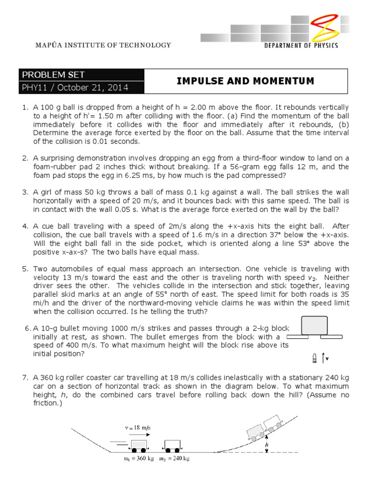 Impulse and Momentum Problem Set | PDF | Momentum | Collision