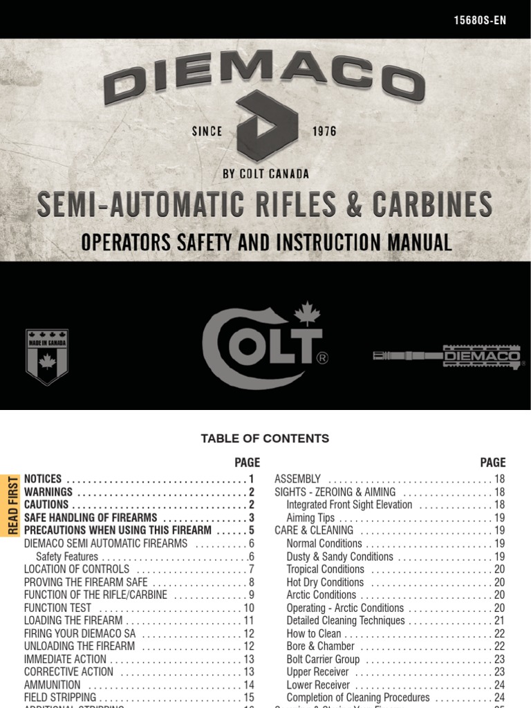Diemaco Semi-Automatic Rifles and Carbines (Operator's Safety and ...