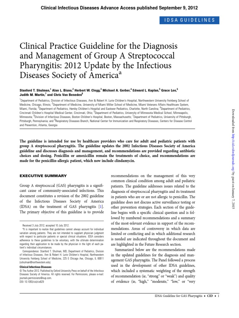 IDSA Guidelines for GAS Pharyngitis | PDF | Randomized Controlled Trial ...