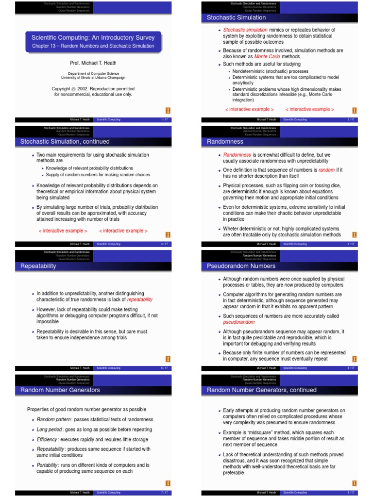 Chap13 - 8up - Random Numbers and Simulation | PDF | Randomness | Stochastic