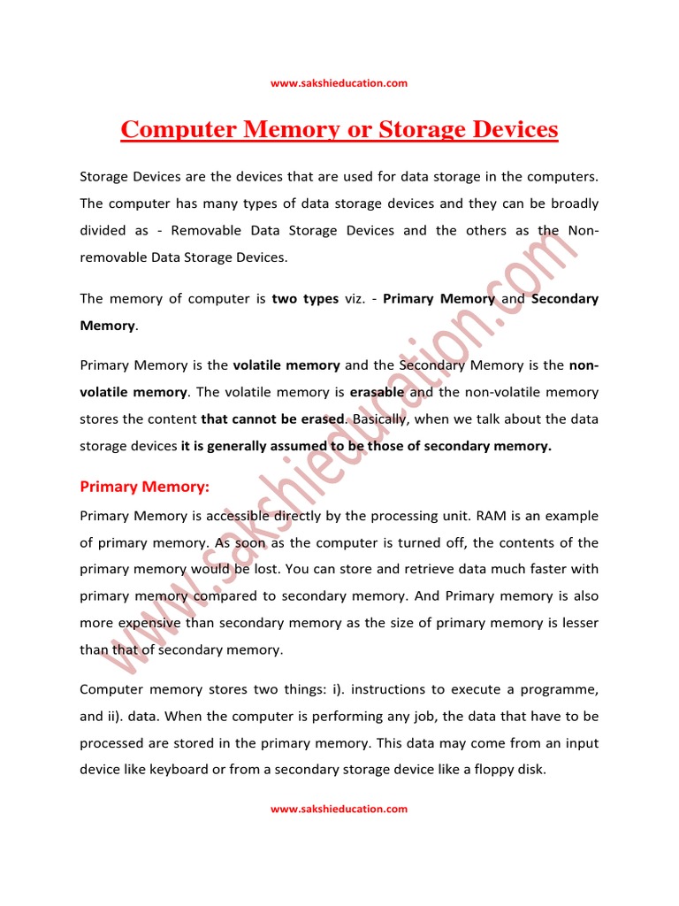 Computer Memory PDF | PDF | Disk Storage | Computer Data Storage