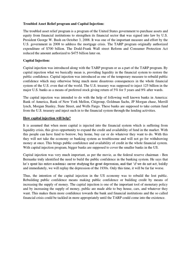 Tarp | PDF | Troubled Asset Relief Program | Financial Markets