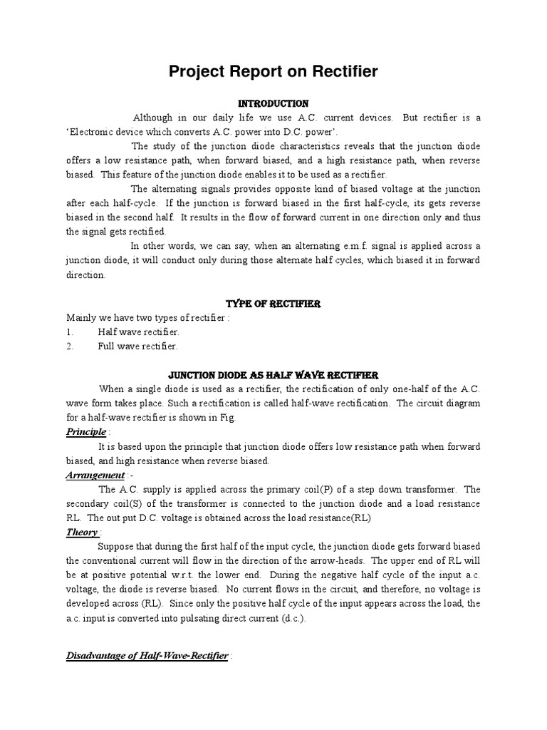 Project Report On Rectifier | PDF | P–N Junction | Rectifier