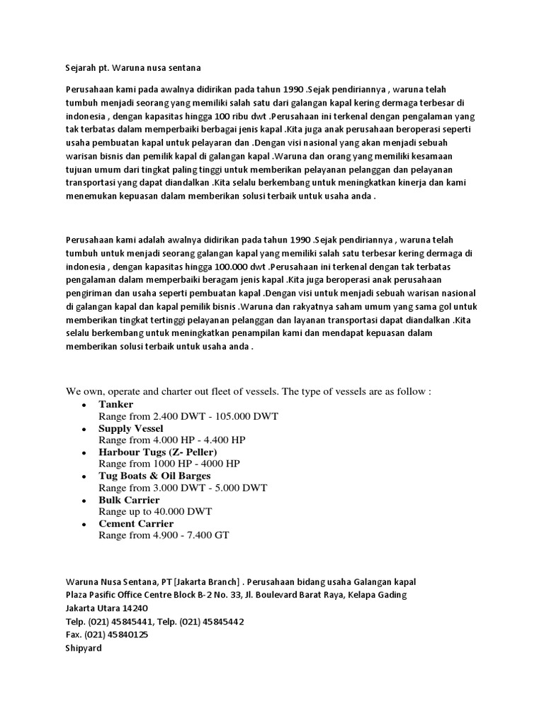 Sejarah Pt. Waruna | PDF | Griya & Taman | Teknologi & Rekayasa