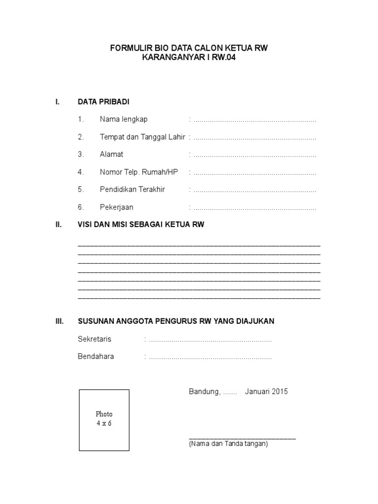 Formulir Calon, Surat Peryataan Calon RT Dan RW | PDF