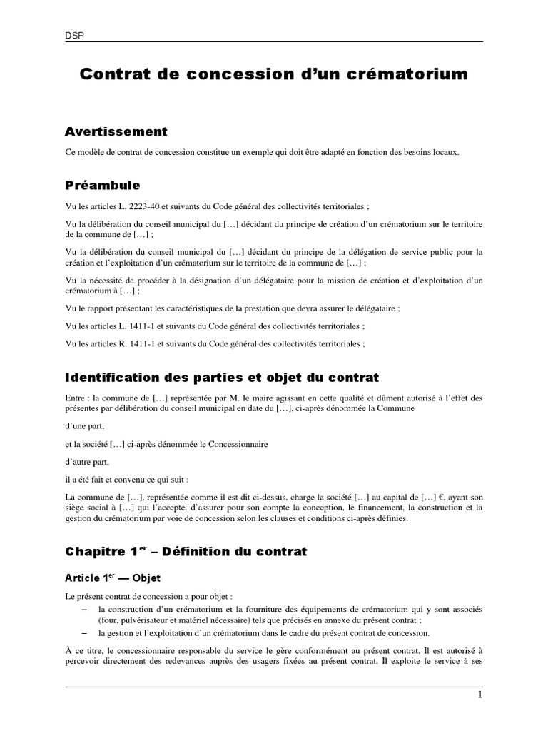 Exemple de Contrat de Cession | PDF | Concession de service public en France | Crémation