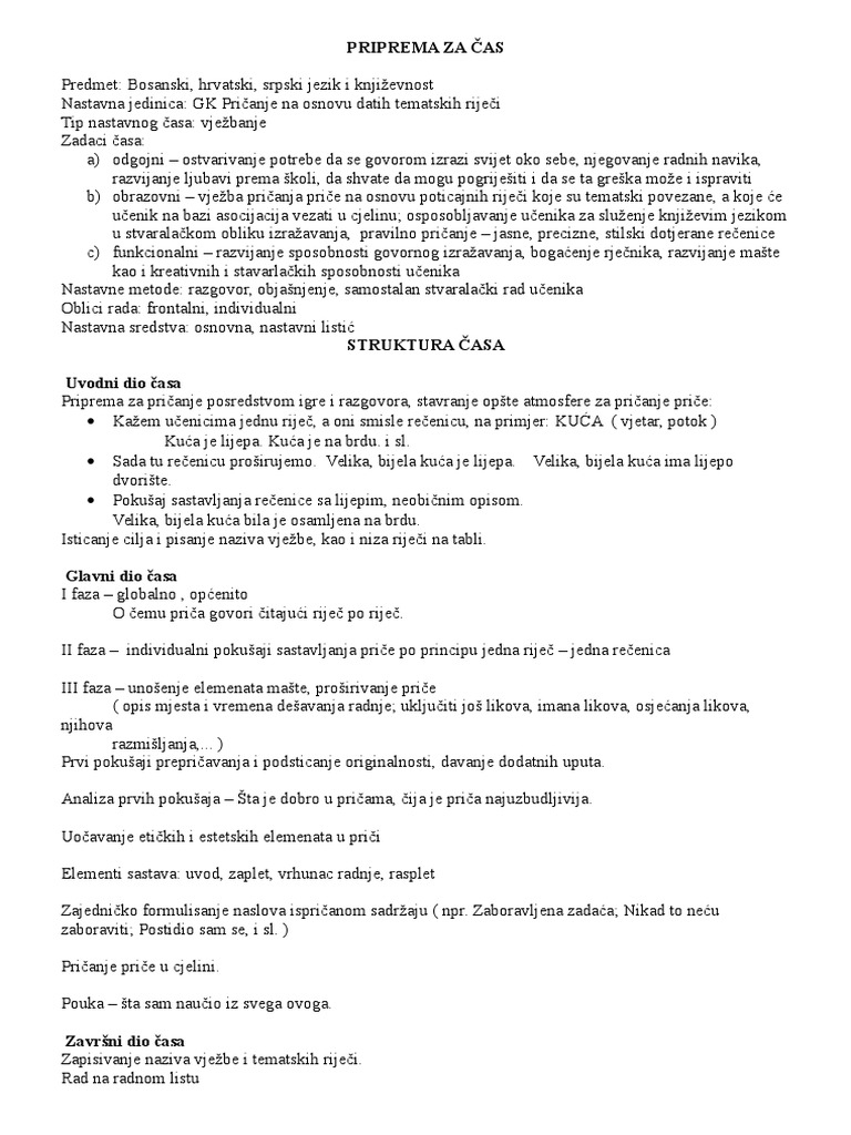 Pricanje Na Osnovu Datih Temat - Rijeci | PDF