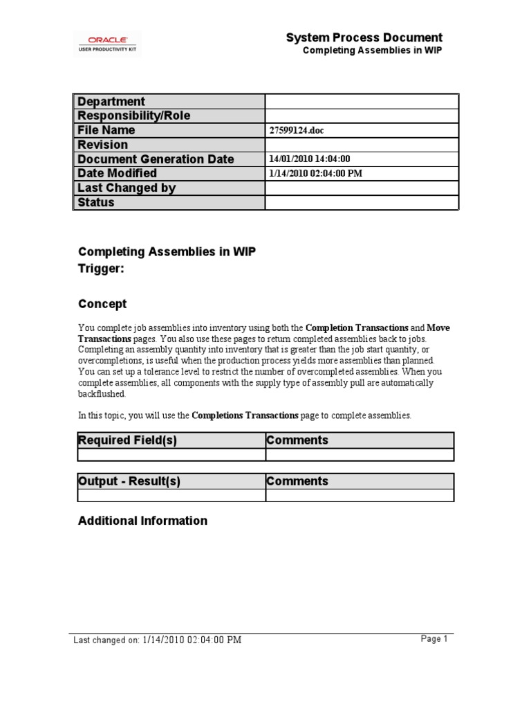 Completing Assemblies in WIP - SPD | PDF | Inventory | Computing