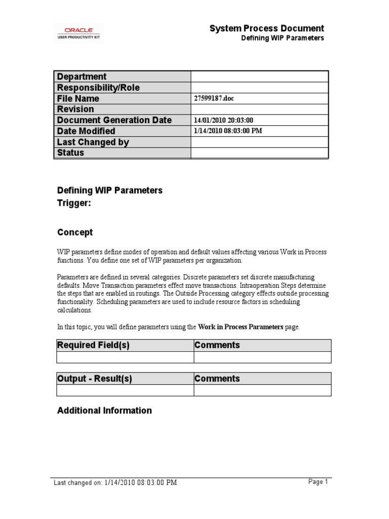 Defining WIP Parameters - SPD | PDF | Parameter (Computer Programming) | Software