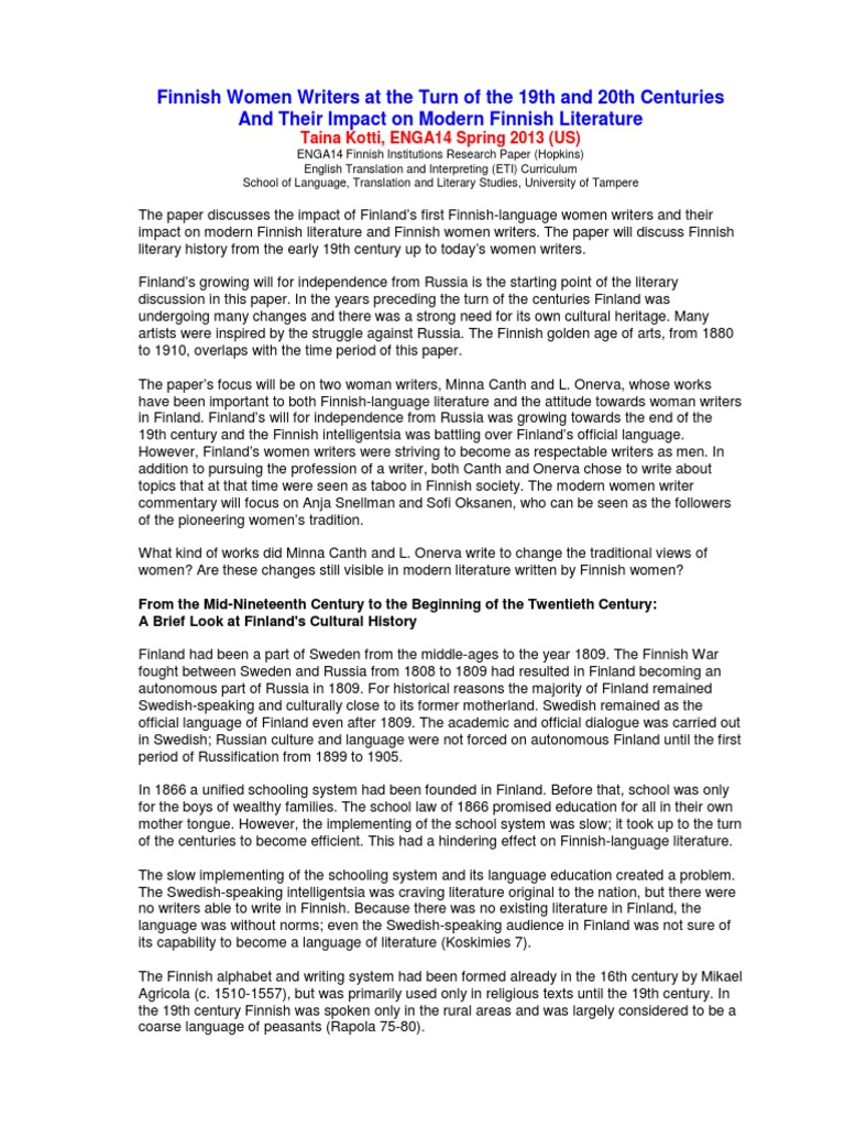 Taina Kotti - Finnish Women Writers at The Turn of The 19th and 20th ...