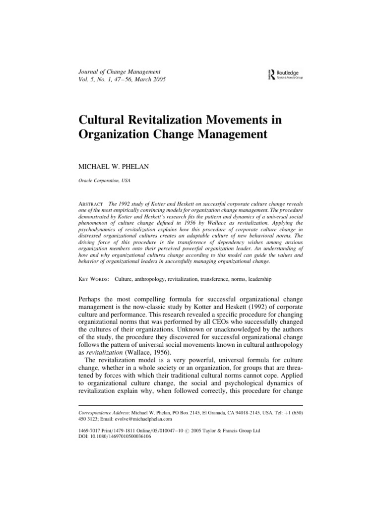 Cultural Revitalization Movements in Organization Change Management. | PDF