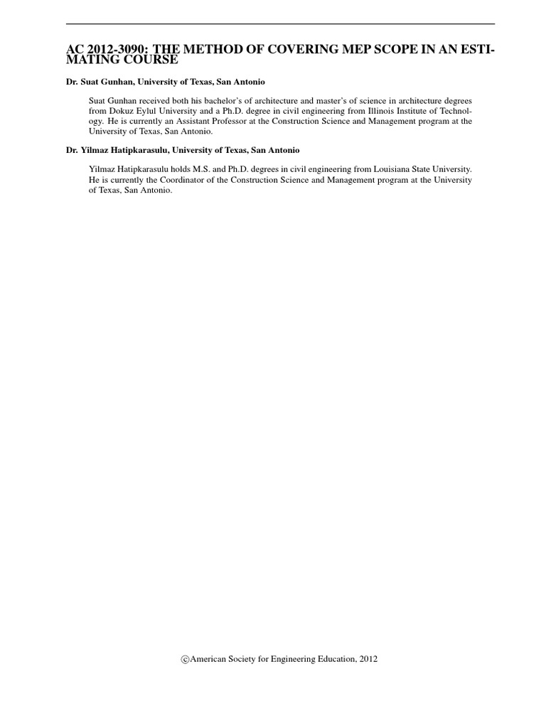 MEP Scope in Construction Estimating Course | PDF | Course Evaluation ...