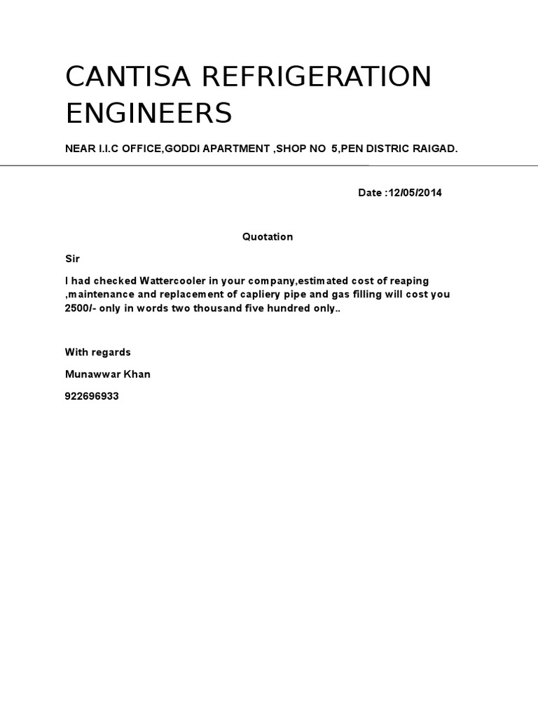 Water Cooler Repair Quotation | PDF