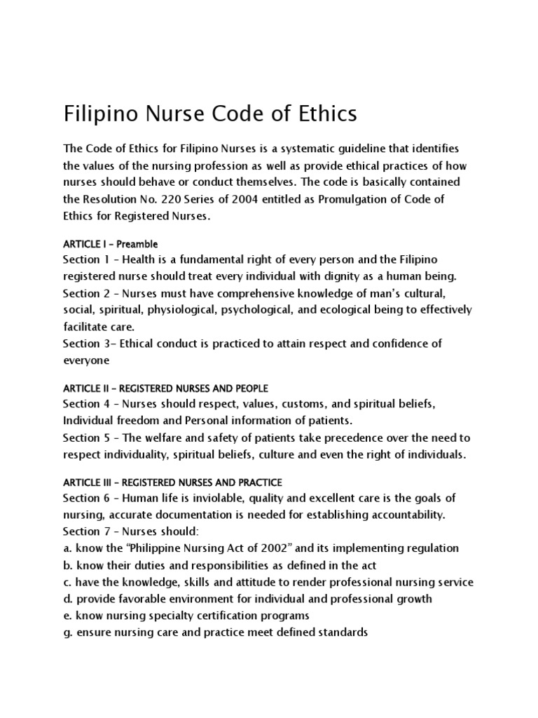Code Of Ethics For Nurses