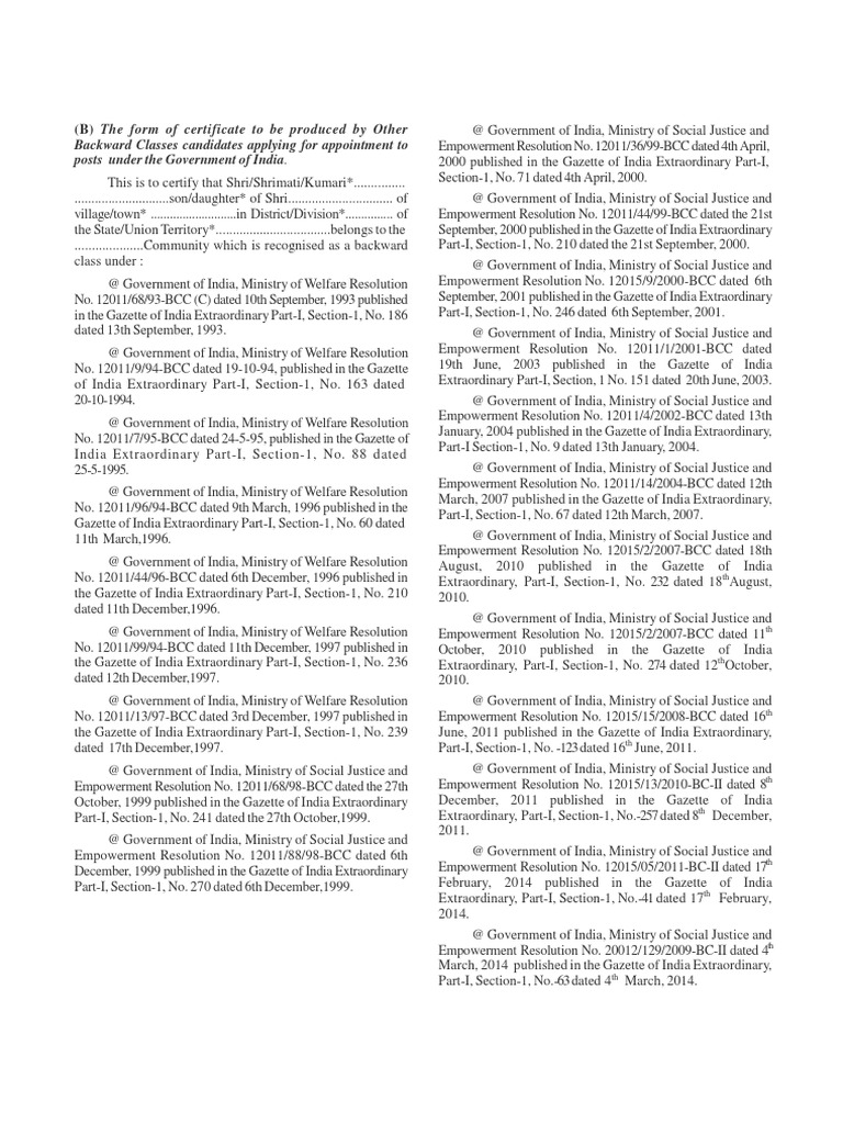 OBC Certificate Format for UPSC Applicants | PDF | Government | Social ...