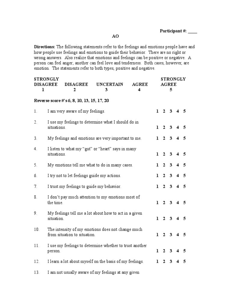 AO - Affective Orientation Scale Scoring Sheet
