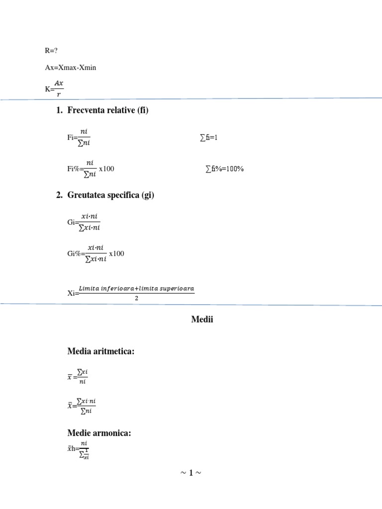 Frecventa Relative (Fi) : R ? Ax Xmax-Xmin | PDF