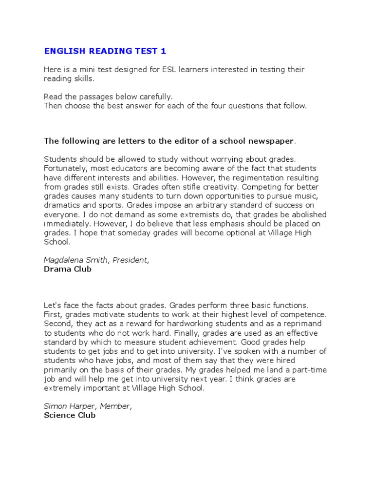 English Reading Test 1 | PDF | Secondary School | Creativity