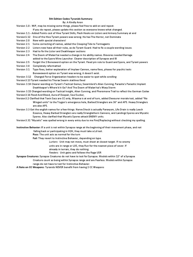 5th Edition Tyranids Codex Overview | PDF | Infantry | Wars & Military