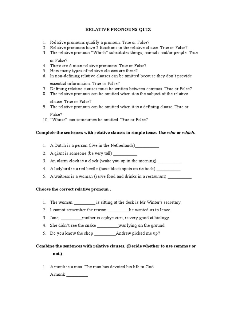 Relative Clause Test | PDF | Clause | Pronoun