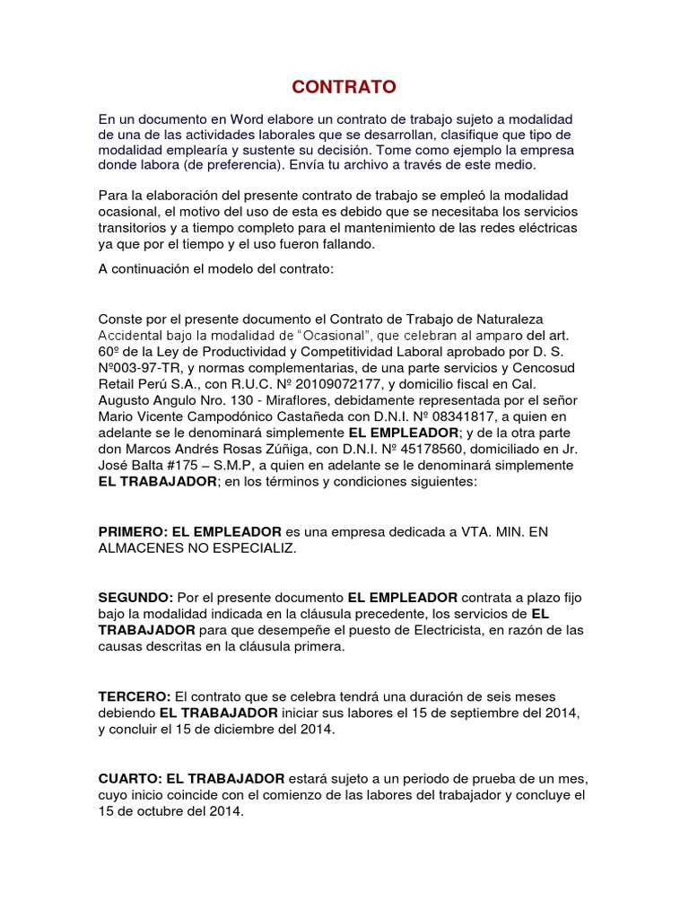 Contrato de Trabajo | PDF | Derecho laboral | Economias