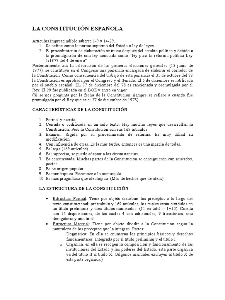 Artículos Clave de la Constitución Española | PDF | Cortes Generales ...