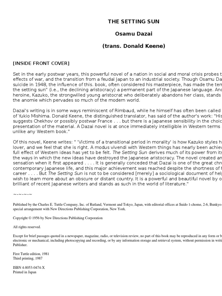 Dazai, Osamu - The Setting Sun | PDF