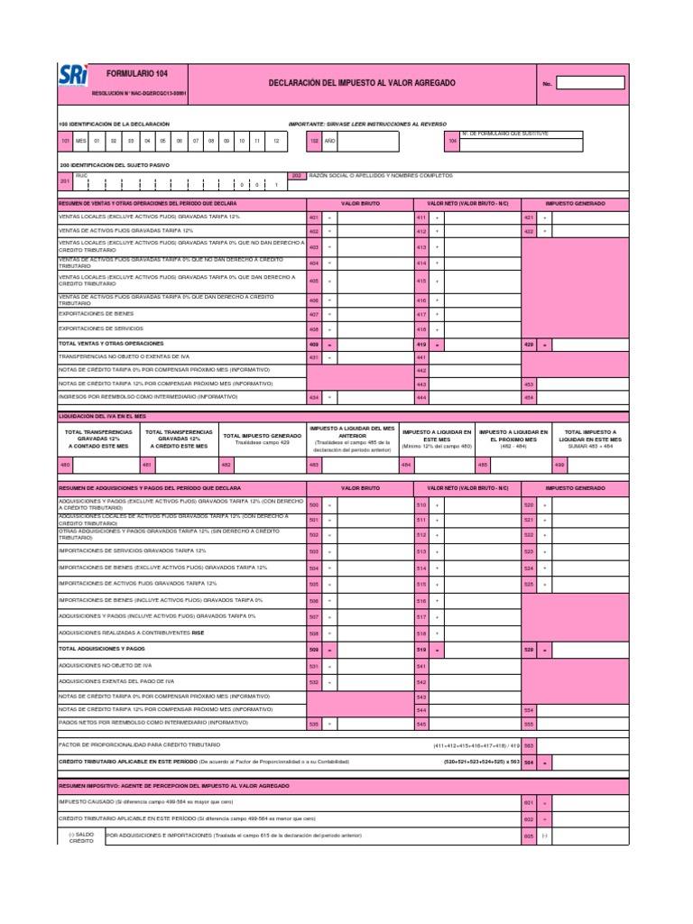 Formulario 104 | PDF | Impuesto al valor agregado | Impuestos