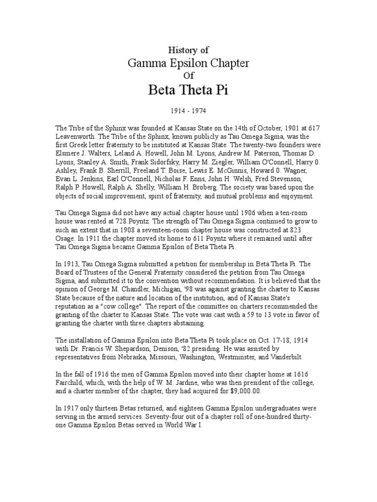 Beta Theta Pi: Gamma Epsilon Chapter | PDF | Fraternities And ...