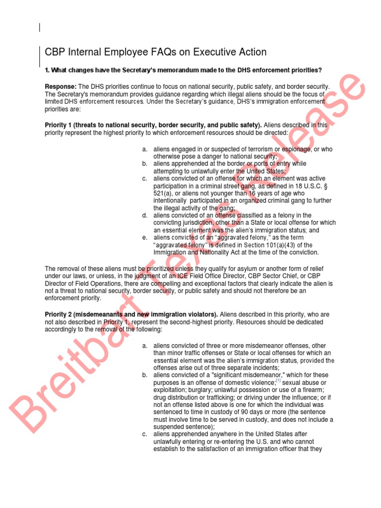 CBP Internal Employee FAQs On Executive Action (12!31!14) BBTX | PDF ...
