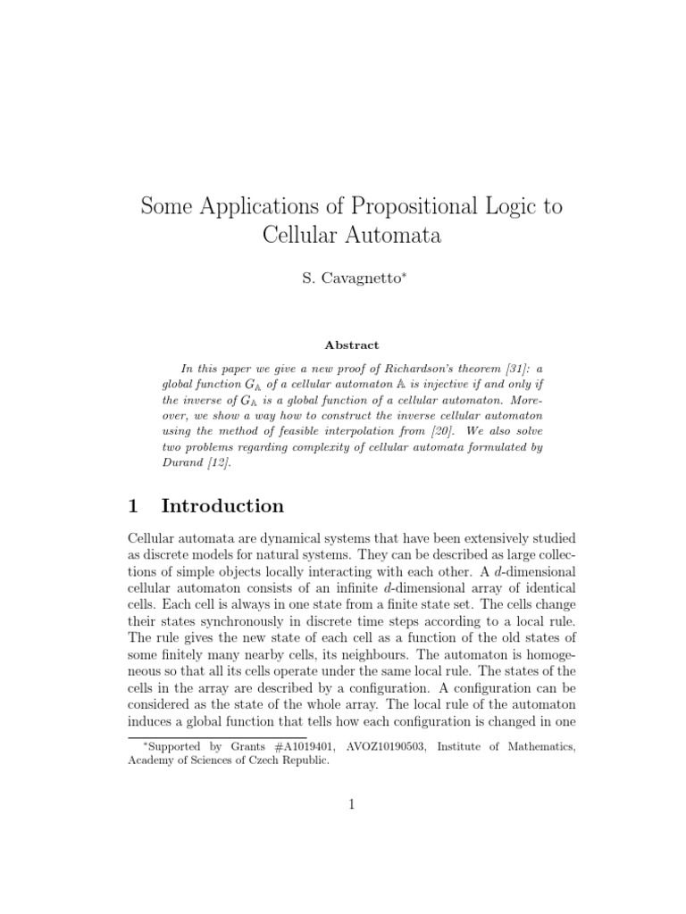 Applications of Propositional Logic To Cellular Automata | PDF | Function (Mathematics ...