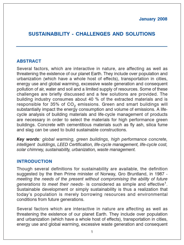 Sustainability - Challenges and Solutions | PDF | Concrete | Cement