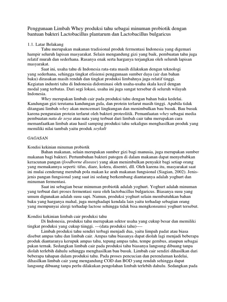 Probiotik Whey Tahu: Solusi Limbah Fermentasi | PDF | Kesehatan ...